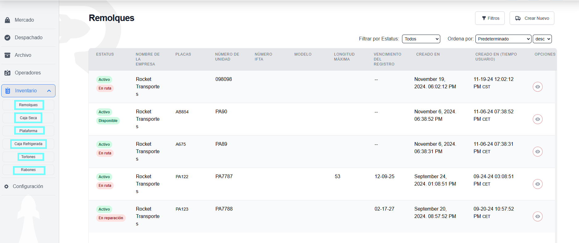 Inventario de Flota en FleetRocket – Fleet Rocket