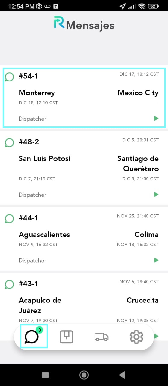 Rol Despachador (Aplicación Móvil) – Fleet Rocket