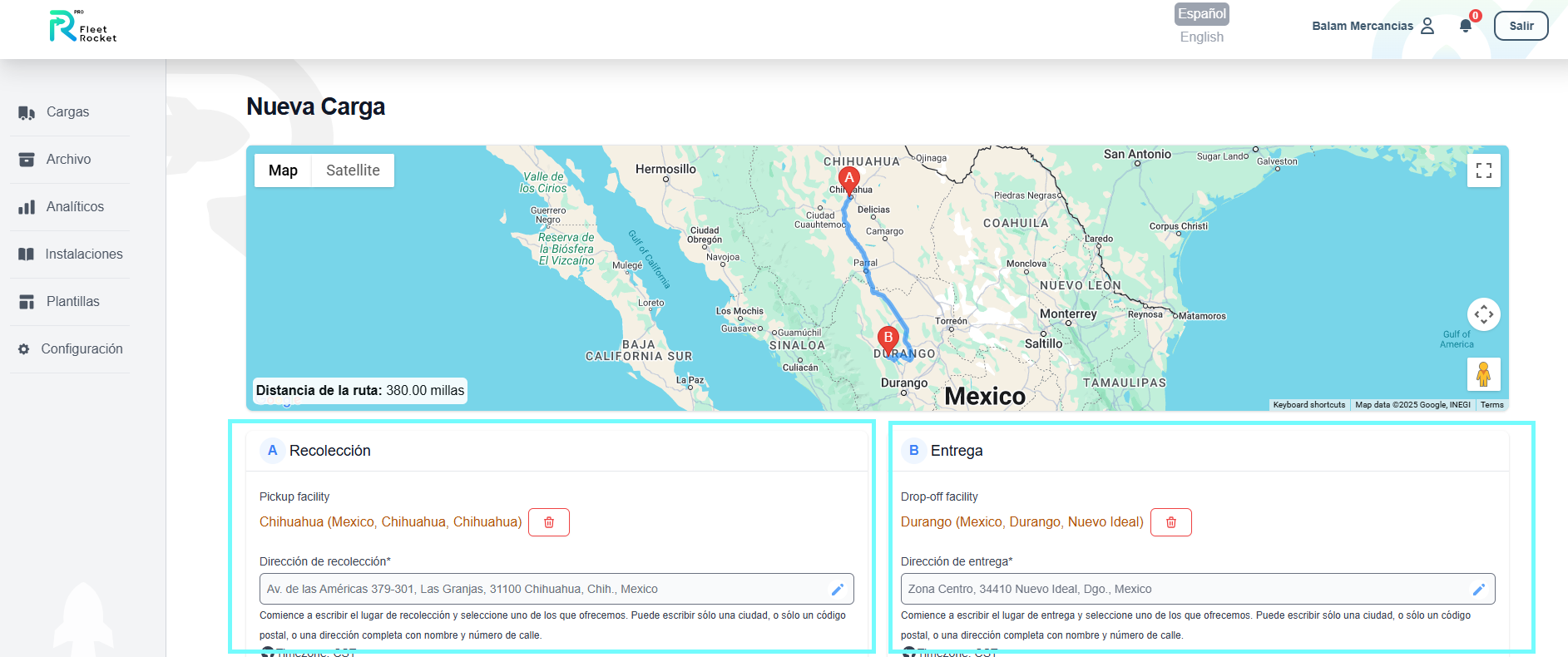 Cómo publicar una carga Rápida – Fleet Rocket