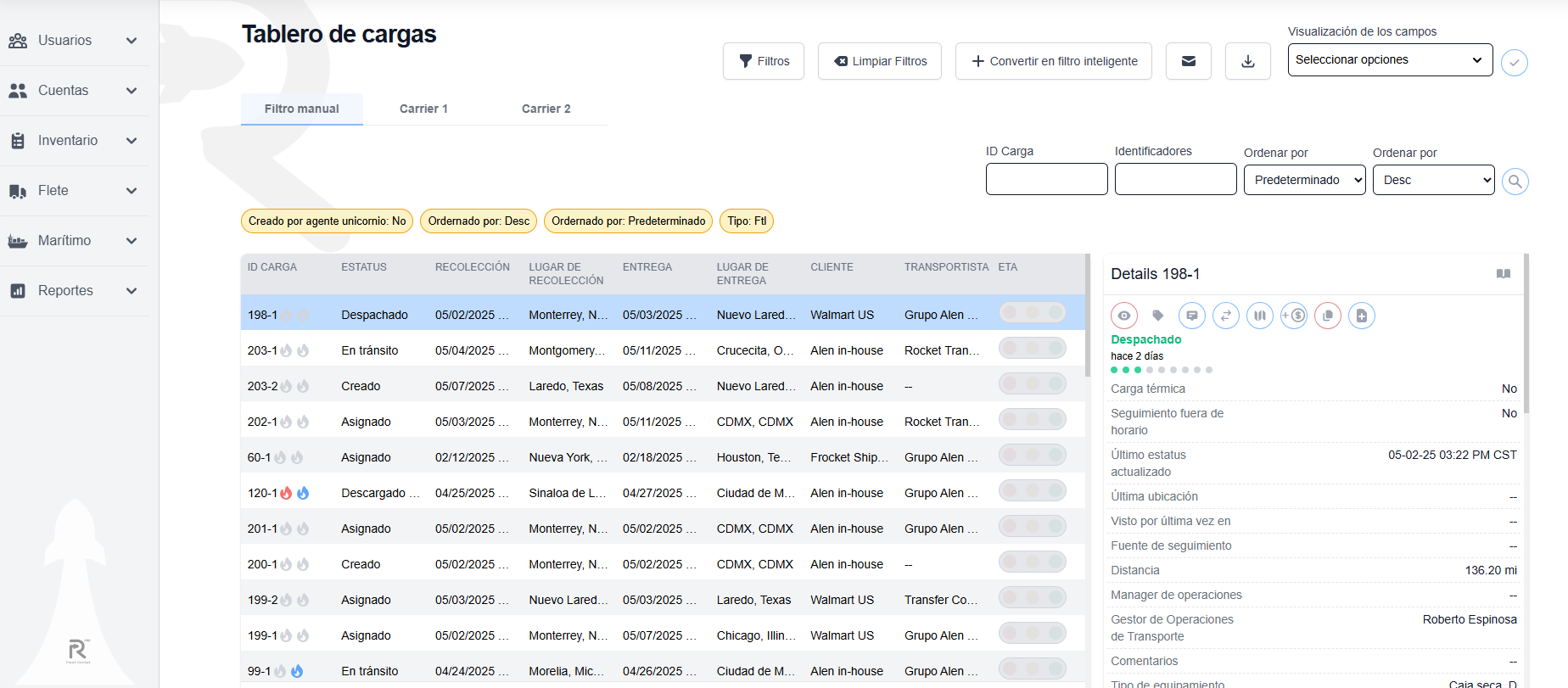 Cargas y Tablero de Cargas – Fleet Rocket