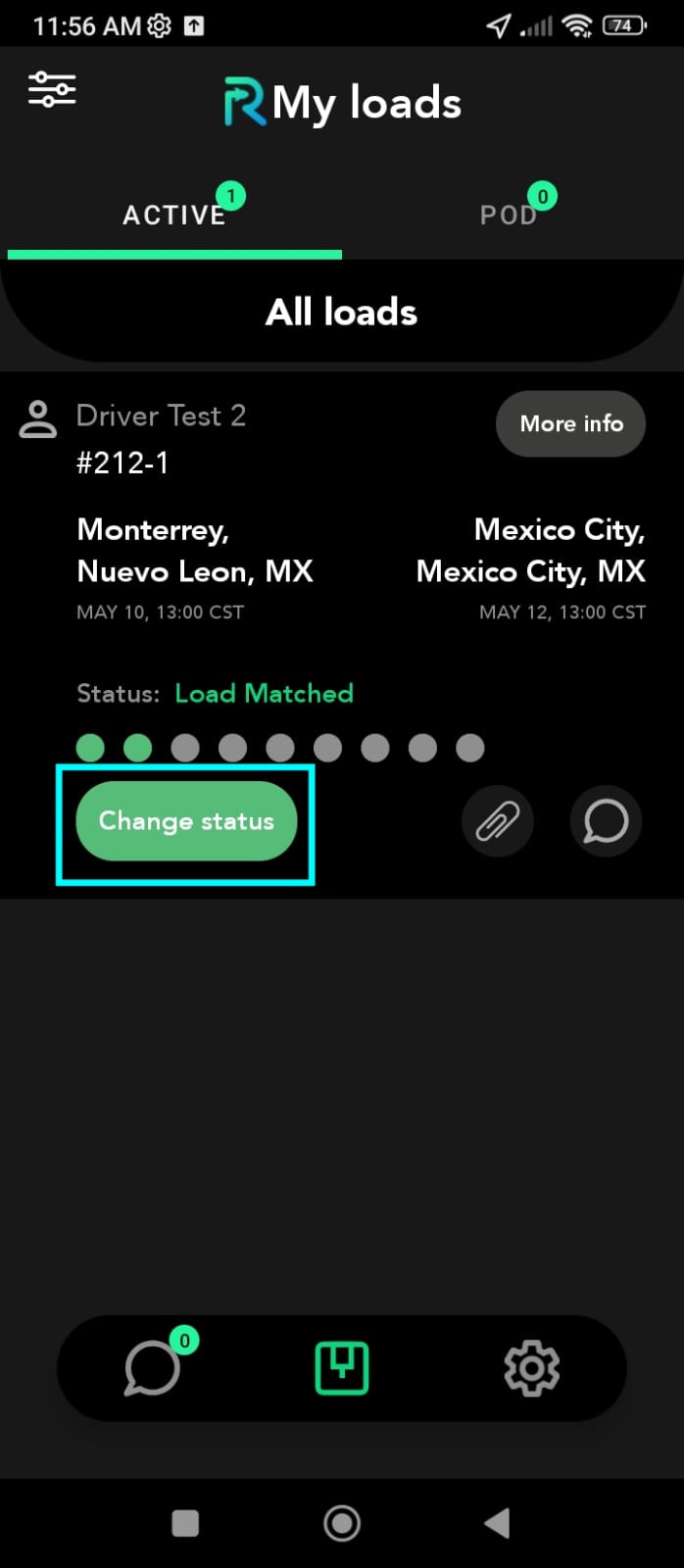 How to update the status of a load in Fleet Rocket Mobile – Fleet Rocket