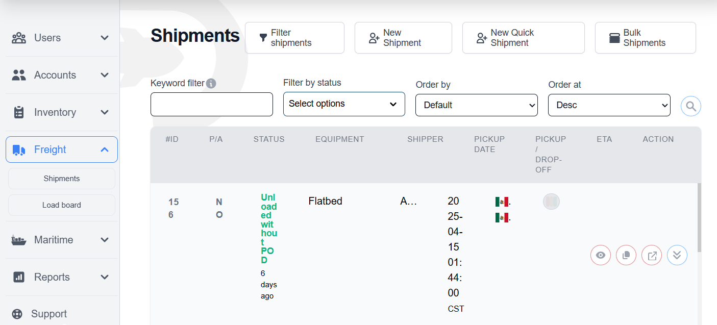 Fields for Shipment creation – Fleet Rocket