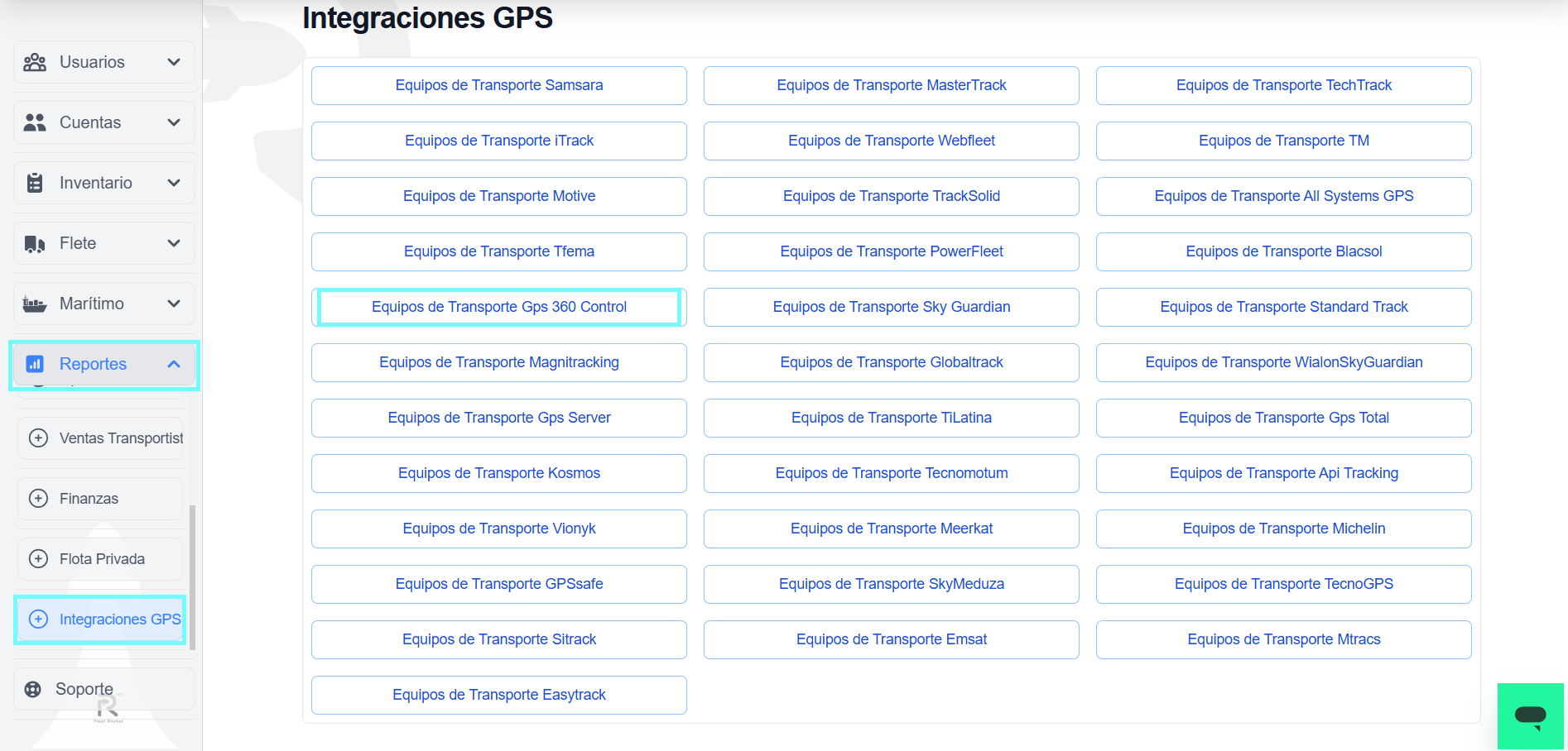 Cómo funciona la Integración vía GPS 360 Control – Fleet Rocket